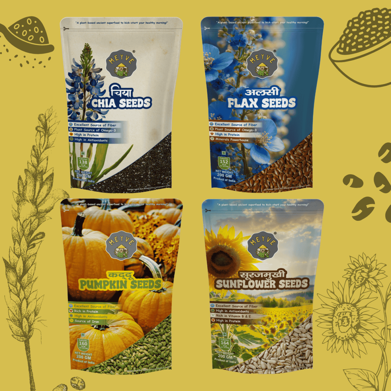 Daily Seed Boost Combo | Chia, Flax, Pumpkin & Sunflower Seeds | High ...